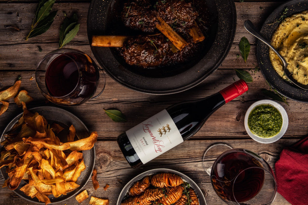 Springbok shank with textures of sweet potato and minty herb salsa ...